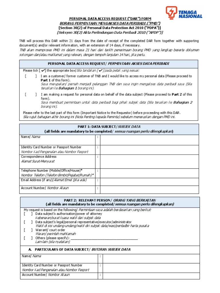 TNB Data - Access - Request - Form - v2 | PDF