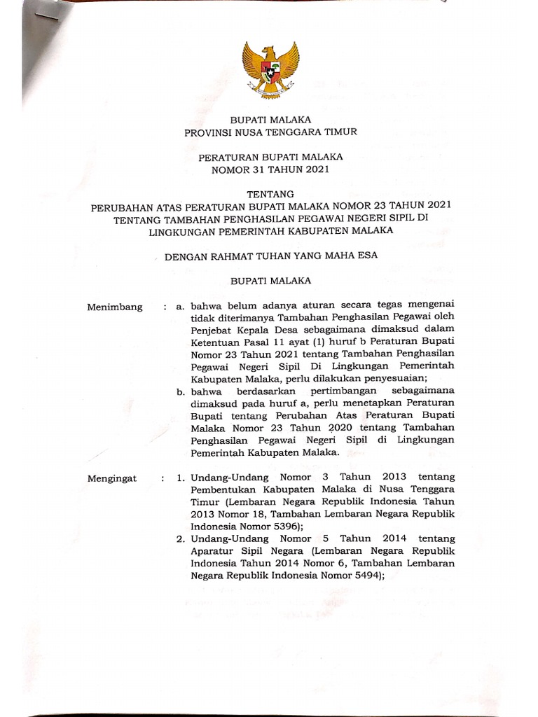 Perbup No 31 Tahun 2021 TTG Perubahan Atas Peraturan Bupati Malaka ...
