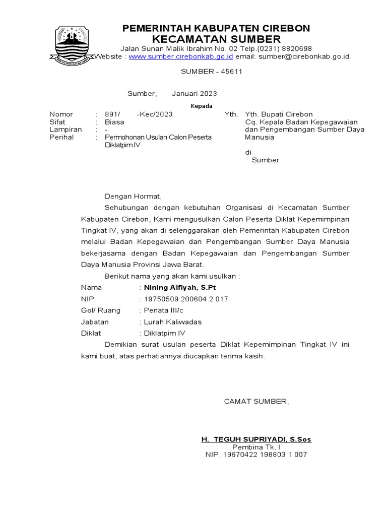 Surat Usulan Diklat | PDF