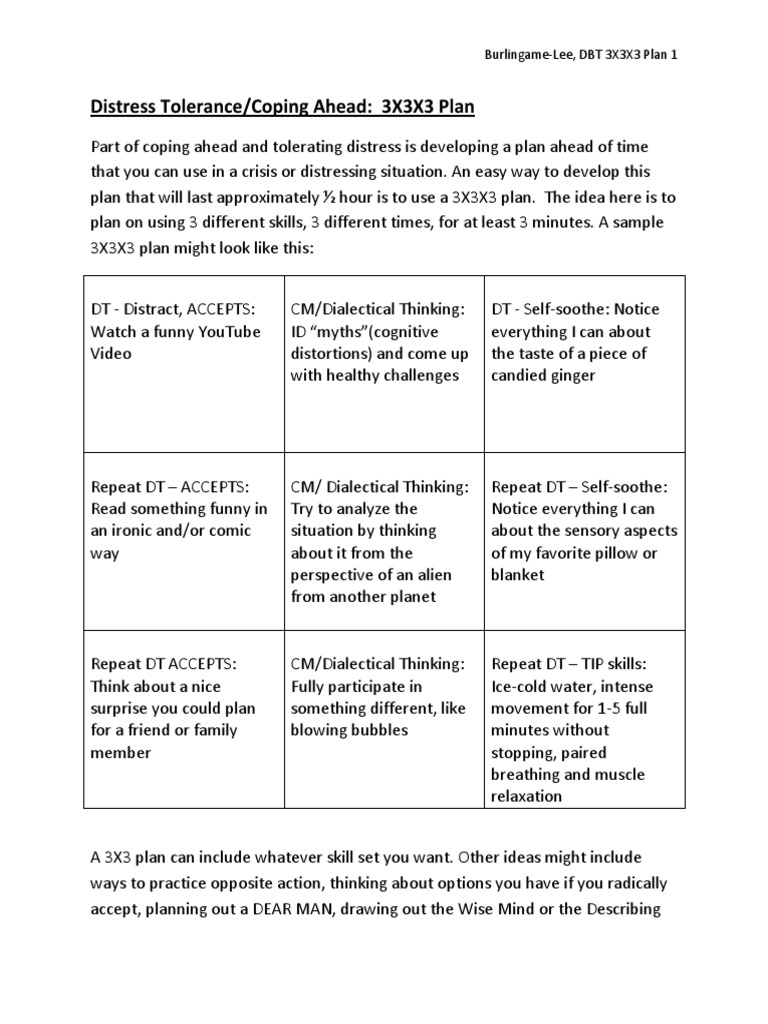3x3x3 Planning | PDF | Dialectical Behavior Therapy | Psychology