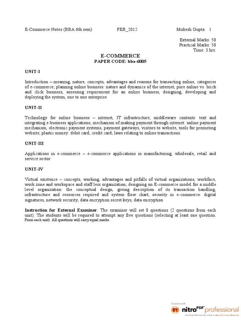 Ecommerce Syllabus BBA 6th Sem | PDF | Credit Card | E Commerce