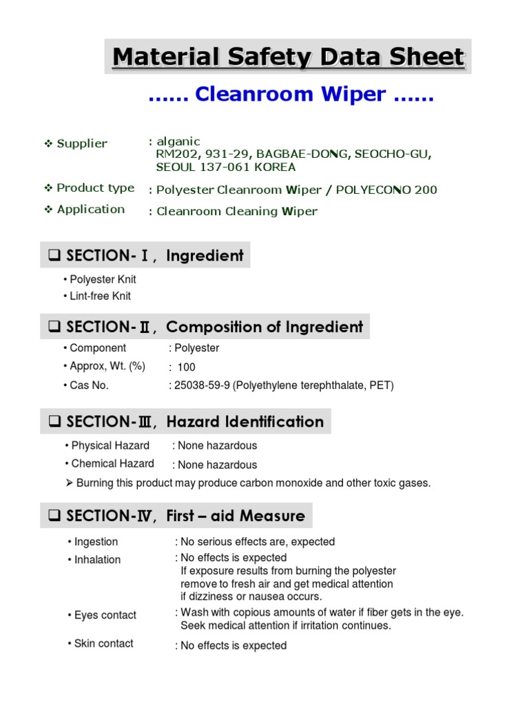 MSDS Polyester Wiper | Download Free PDF | Combustion | Polyester