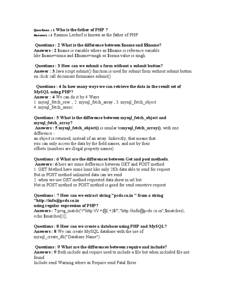 Questions: 1 Answers: 1 | PDF | Class (Computer Programming) | Php