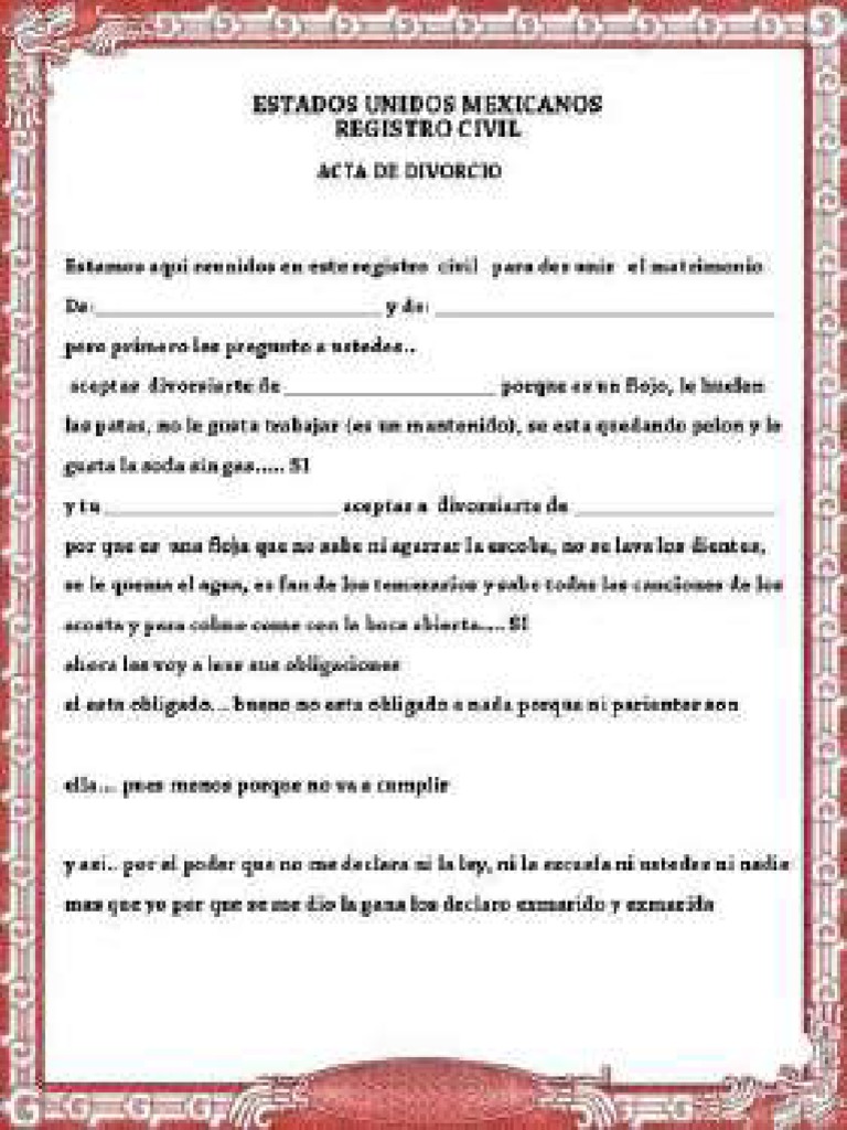 Acta De Matrimonio Y Divorcio Para Quermes Pdf