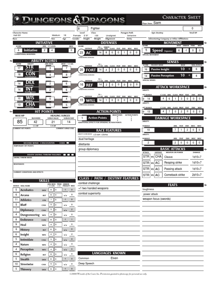 D&D Character Sheet | PDF | Dungeons & Dragons | Role Playing