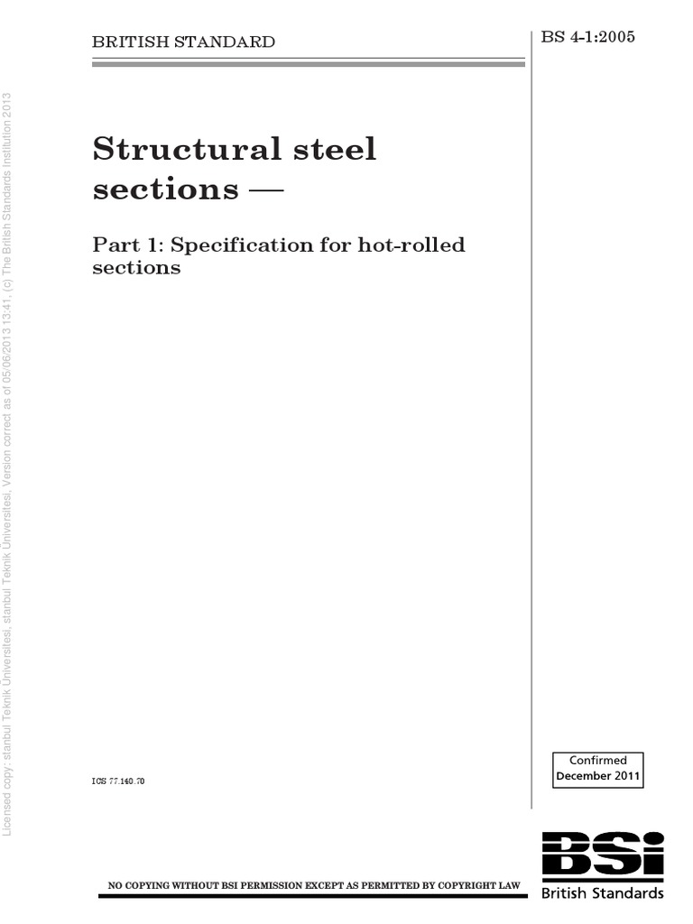 BS 4-1-2005 - Specification For Hot-Rolled Steel Sections | PDF ...