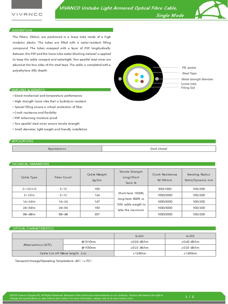 VIVANCO Unitube Light - Armoured Optical Fibre Cable, Single Mode | PDF ...