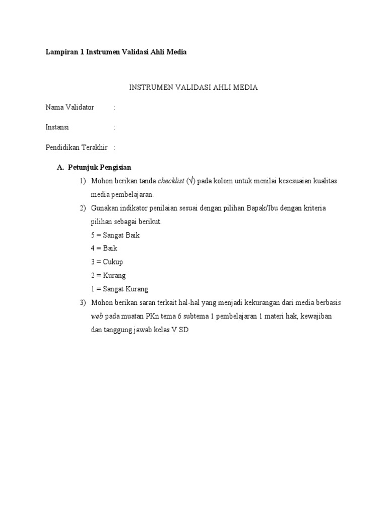 Lampiran 2 Instrumen Validasi Ahli Media | PDF