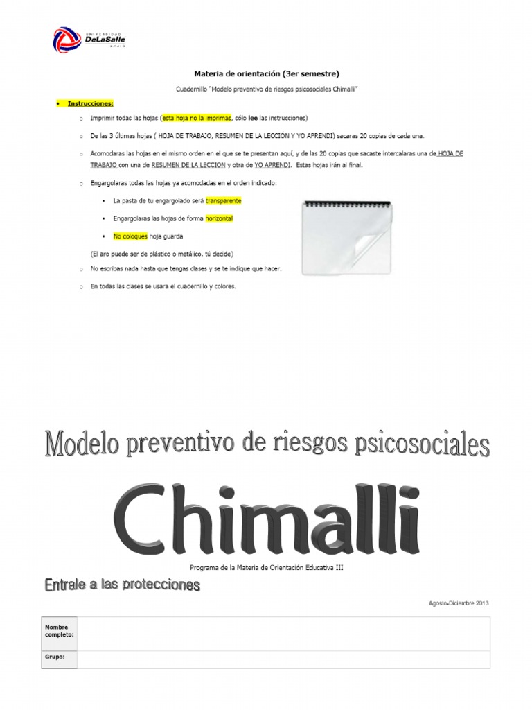 Cuadernillo "Modelo Preventivo de Riesgos Psicosociales Chimalli" | PDF