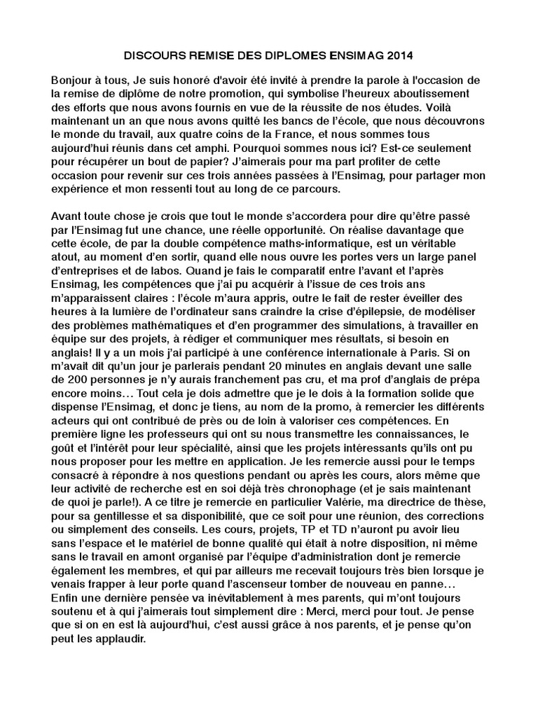 Discours Remise Des Diplomes | PDF | Science