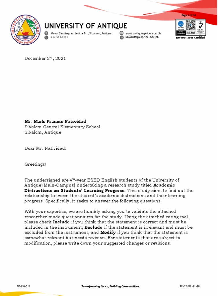 Sample Letters For Research Validators | PDF | Social Media | Popular Culture & Media Studies