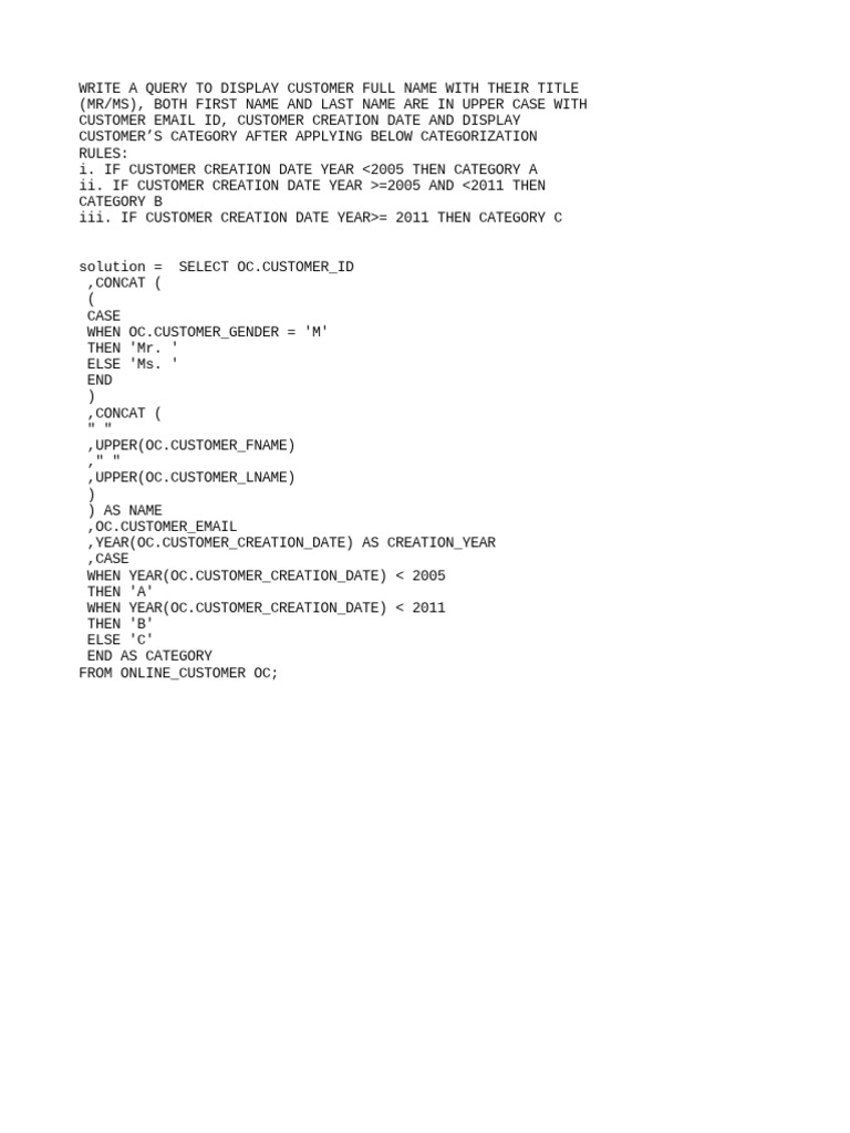 Write A Query To Display Customer Full Name With Their Title | PDF | Business