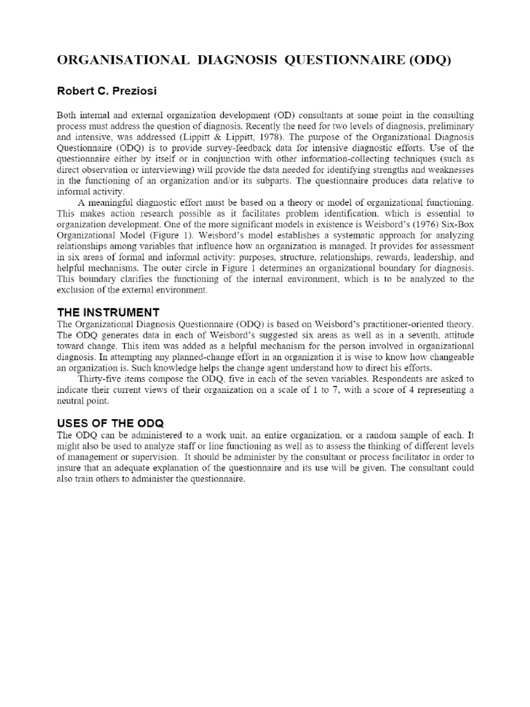 Organisational Diagnosis Questionnaire (Odq) - PDF | PDF