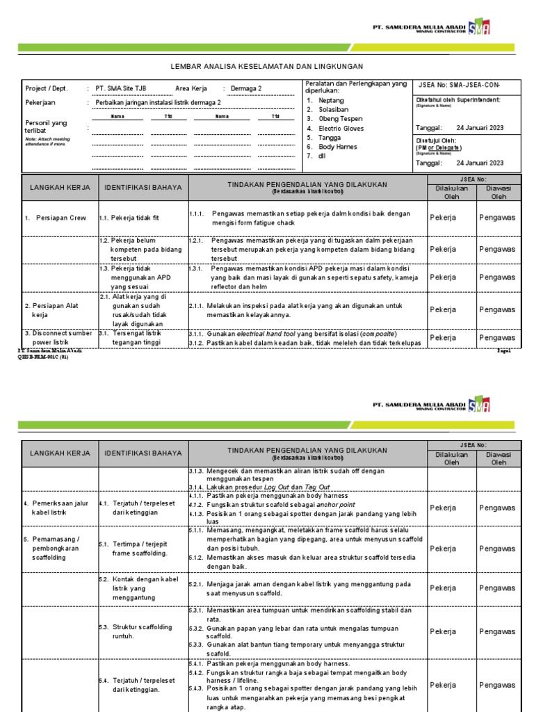 JSEA-Perbaikan Jaringan Listrik Dermaga 2 | PDF
