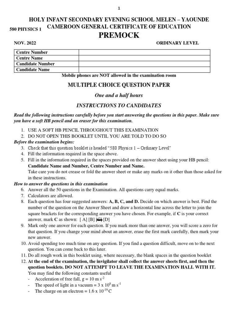 OL PHYSICS P1 2022 Premock HISES | PDF | Waves | Electromagnetic Radiation