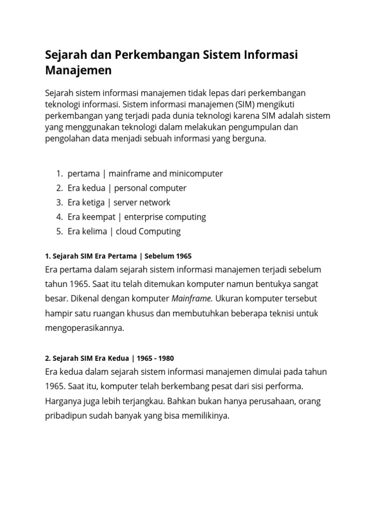Sejarah Dan Perkembangan Sistem Informasi Manajemen 3 | PDF Sejarah Dan Perkembangan Sistem Informasi Manajemen 3 | PDF