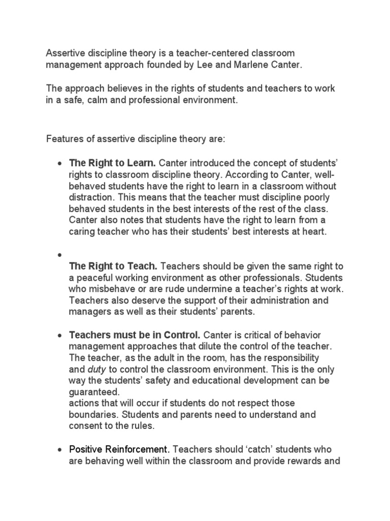Assertive Discipline Theory | PDF | Teachers | Classroom