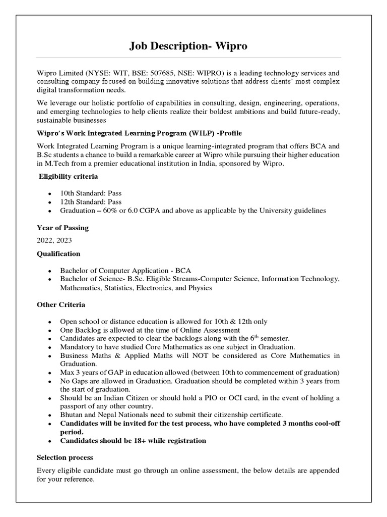 An Opportunity for Growth: Wipro's Work Integrated Learning Program Job ...