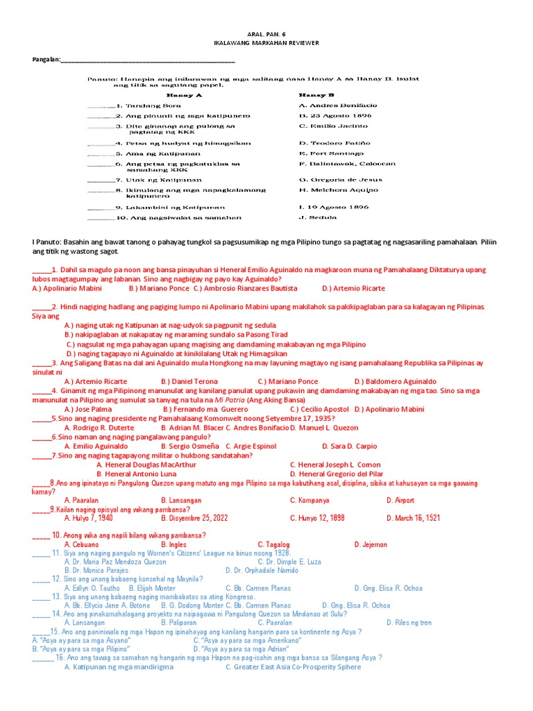 Aral. Pan q2 Reviewer | PDF