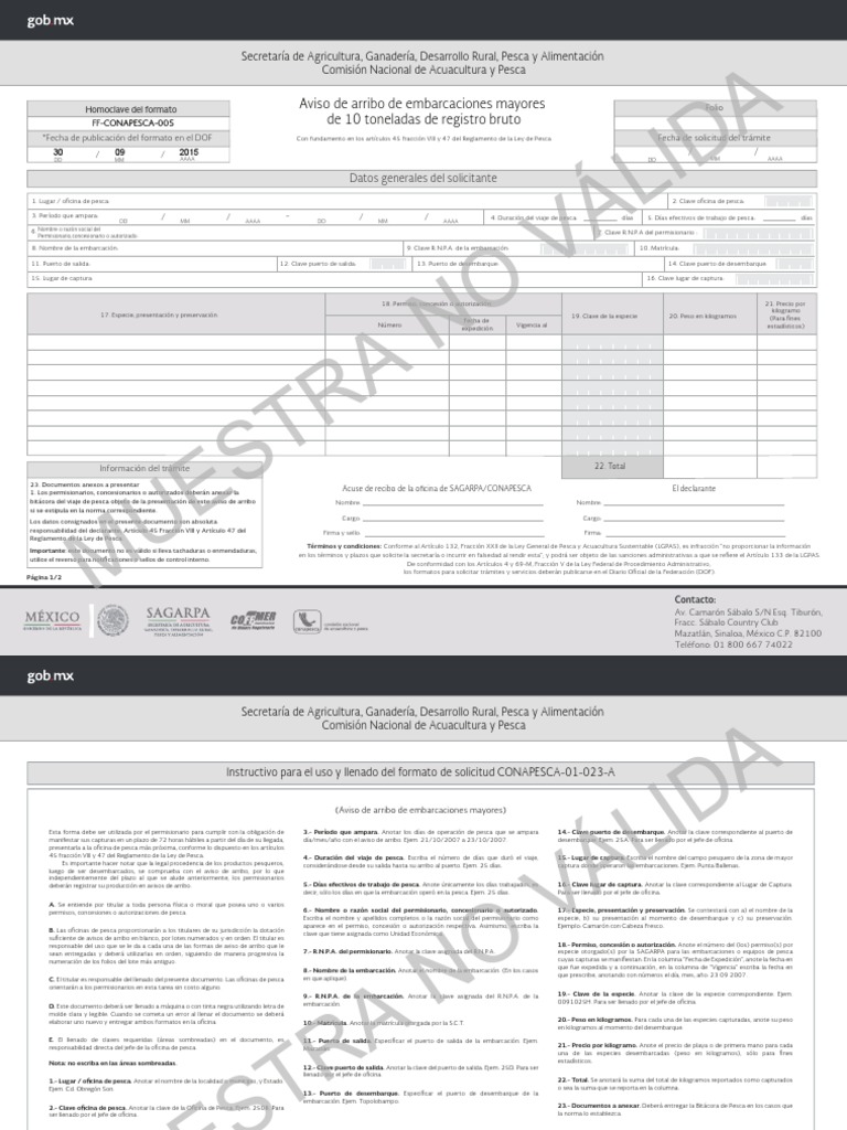 FF-CONAPESCA-005 Aviso Arribo Mayores | PDF