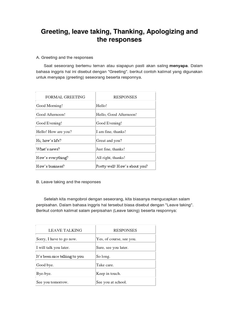 Chapter 1 Kelas 7 Greetings | PDF
