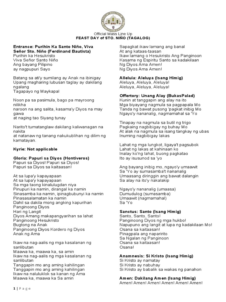 Tagalog Sto. Niño Line Up | PDF