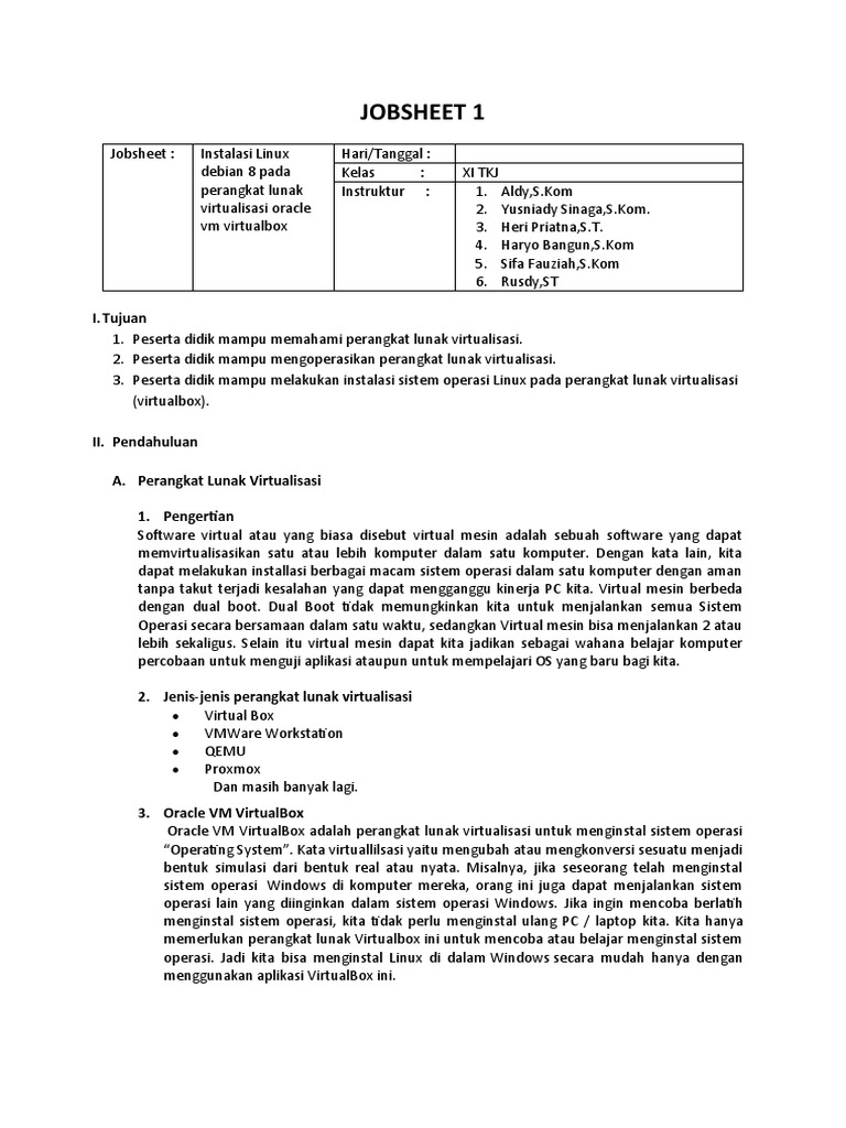 Jobsheet 1 Virtualbox Dan Instalasi Linux Debian 8 | PDF | Griya & Taman