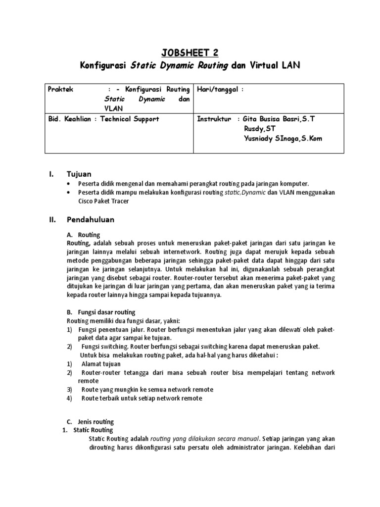 Jobsheet 2 Statik Dinamik Routing Vlan - Kelas - 12 | PDF