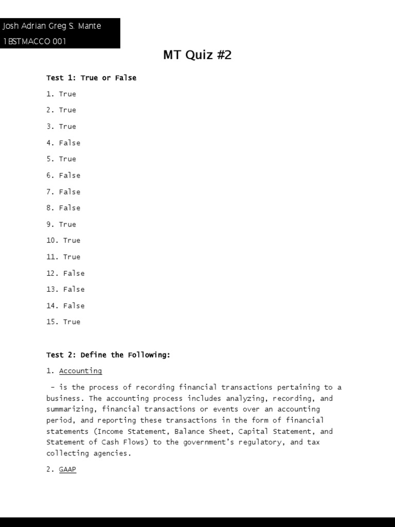MT Quiz 2 | PDF | Debits And Credits | Financial Statement MT Quiz 2 | PDF | Debits And Credits | Financial Statement