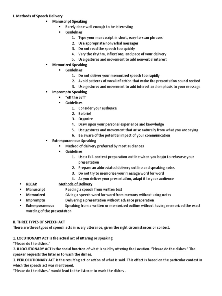 Methods of Speech Delivery and Styles | PDF | Communication | Cognition