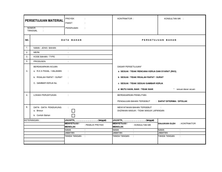 Form Persetujuan Material | PDF | Teknologi & Rekayasa