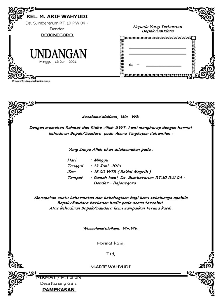 Model Undangan Seri 2b Tingkepan | PDF