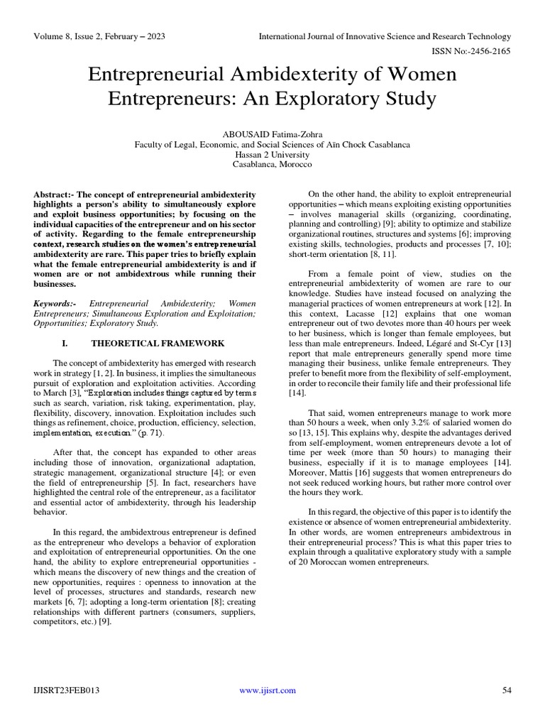 Entrepreneurial Ambidexterity of Women Entrepreneurs an Exploratory Study | PDF ...