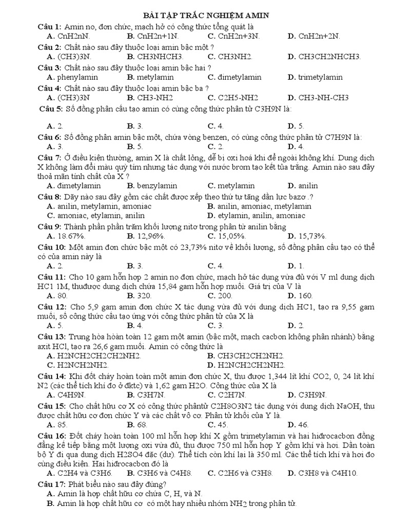 Bai Tap Trac Nghiem AMIN Co Dap An | PDF