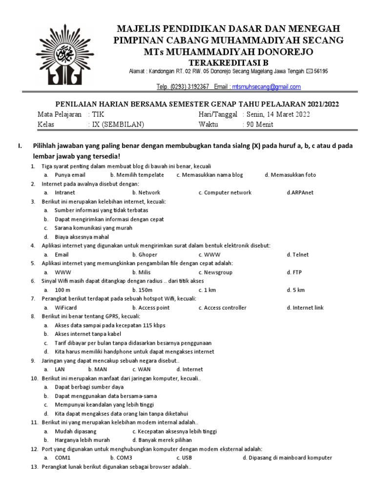 Soal PHB Genap TIK 9 | PDF