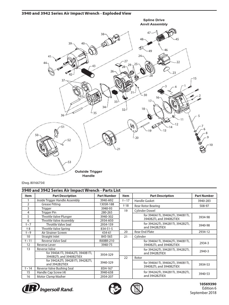 3940 and 3942 Series Air Impact Wrench - Exploded View: Spline Drive ...