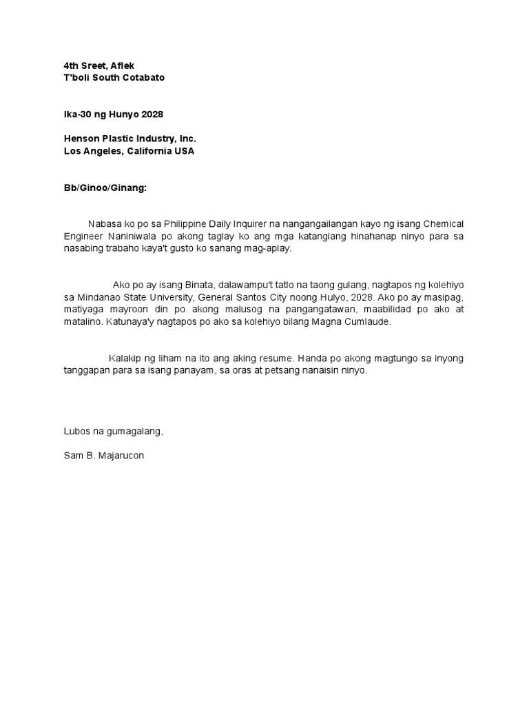 Job Application (Filipino) | PDF