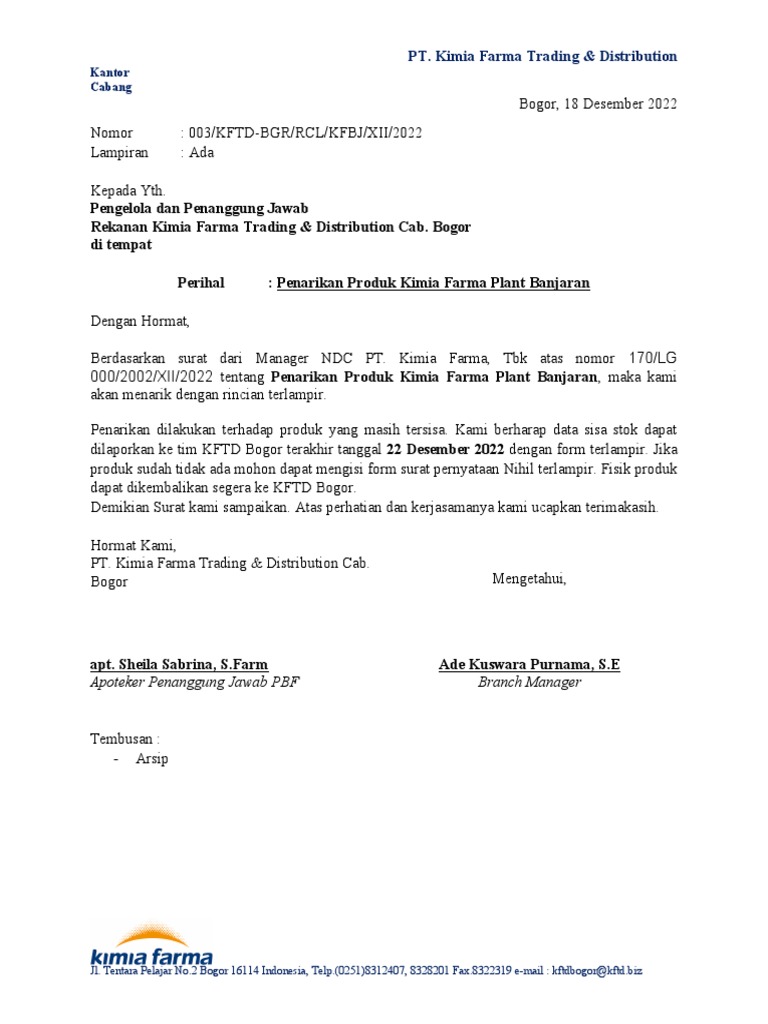 Penarikan Produk Kimia Farma Plant Banjaran Pdf