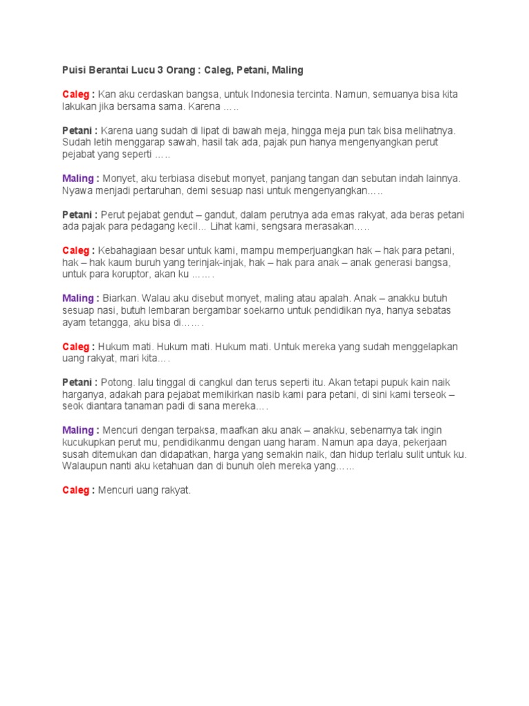 Puisi Berantai Lucu 3 Orang | PDF