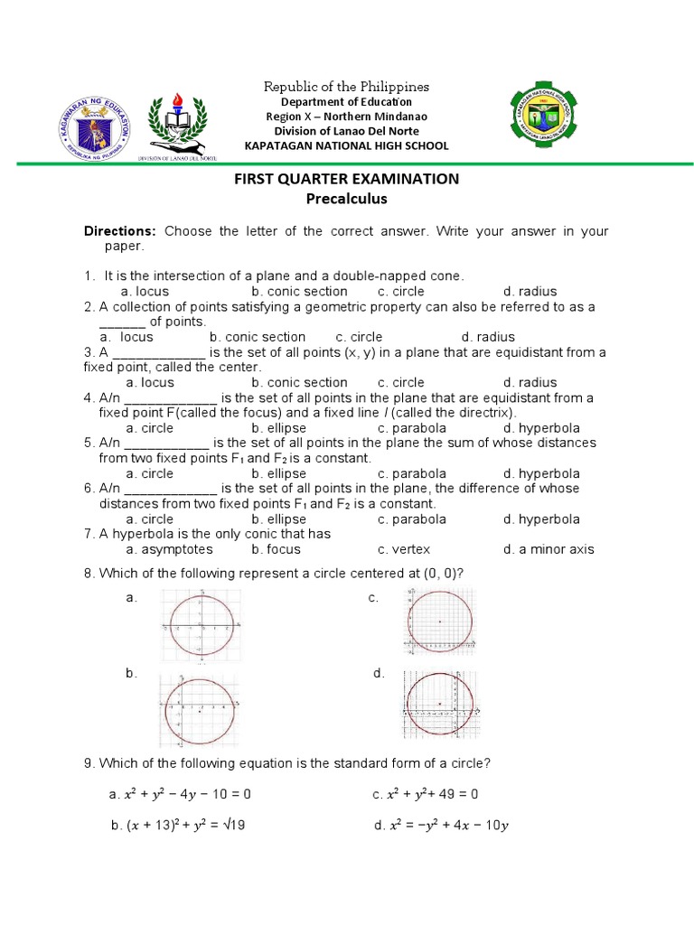 Precal Exam Q1 | PDF | Ellipse | Euclidean Geometry