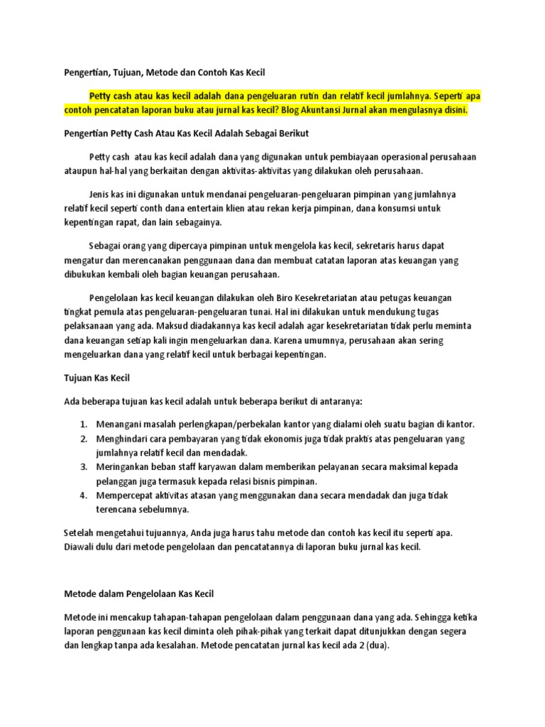 Pengelolaan dan Contoh Petty Cash | PDF