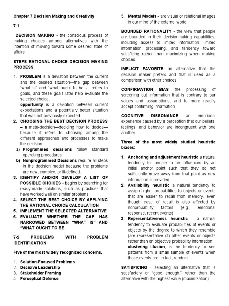 Chapter 7 Decision Making and Creativity | PDF | Decision Making ...