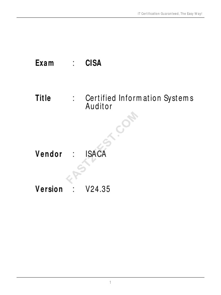 CISA Practice Questions - IsACA | PDF | Audit | Information Security