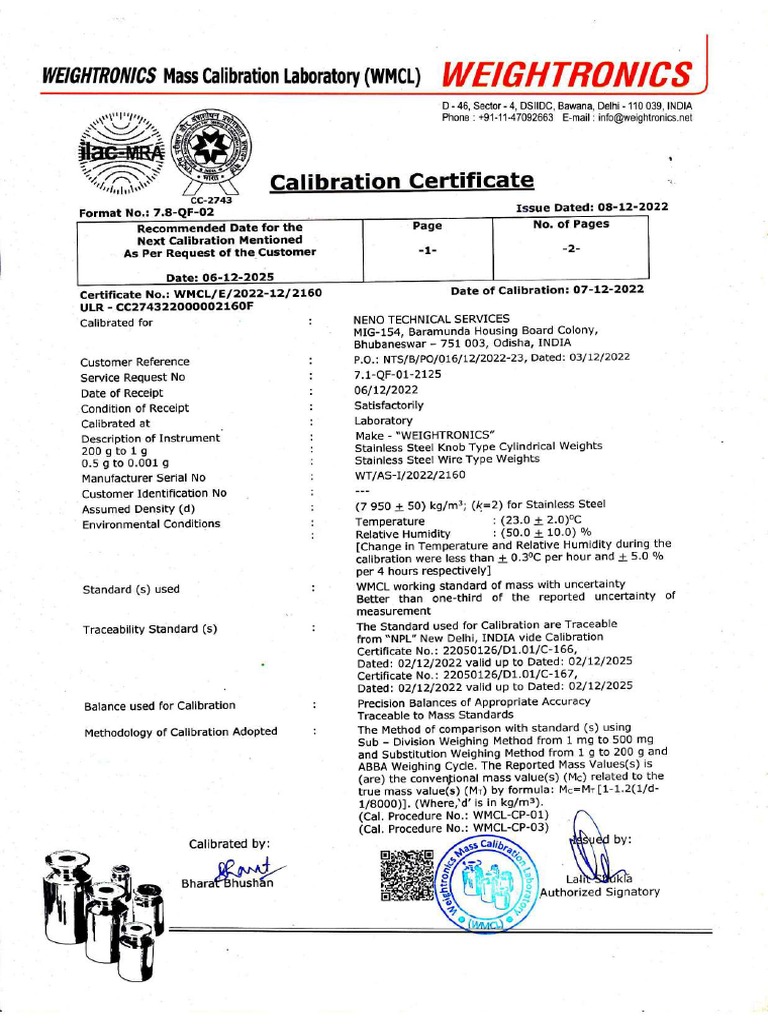 Calibration Certificate 001 | PDF