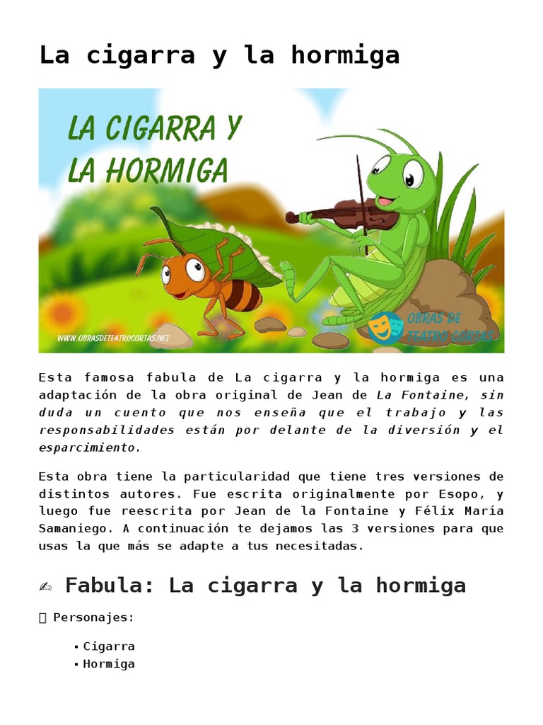 La cigarra y la hormiga: fábula completa | PDF