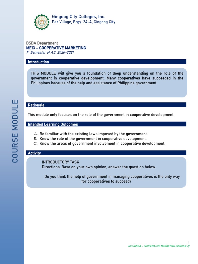 Week 2 Module 3 The Role of Government in Cooperative Development | PDF ...