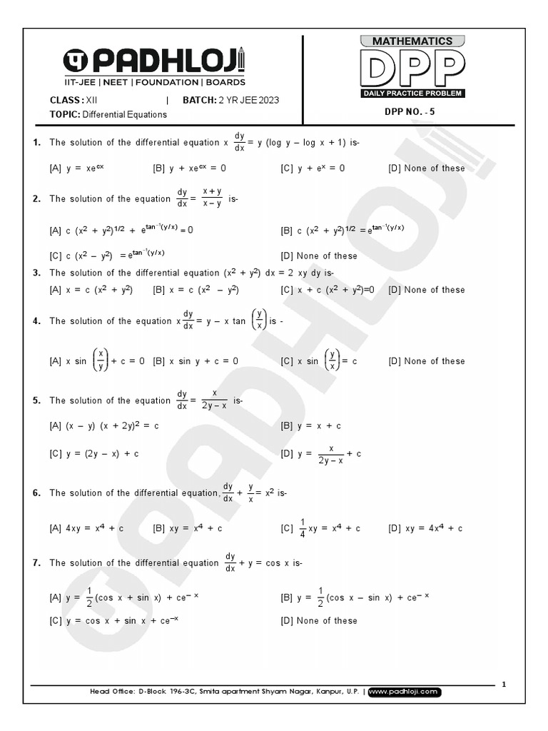 D.E. DPP 5 | PDF | Differential Calculus | Mathematical Analysis