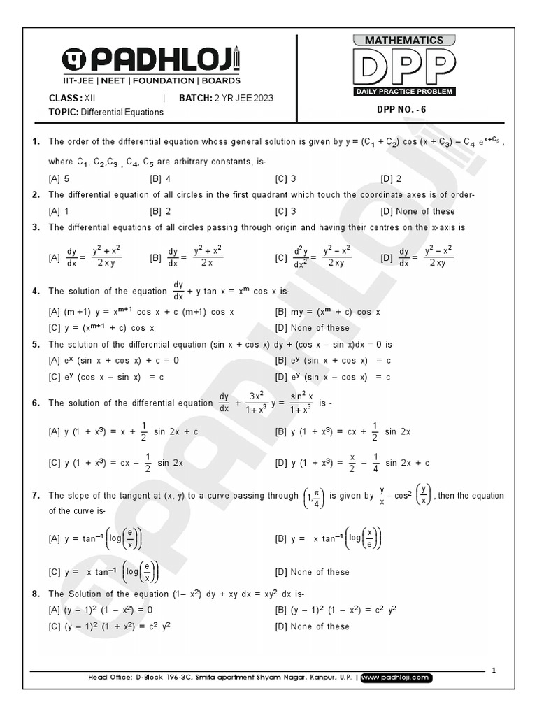 D.E. DPP 6 | PDF | Trigonometric Functions | Slope