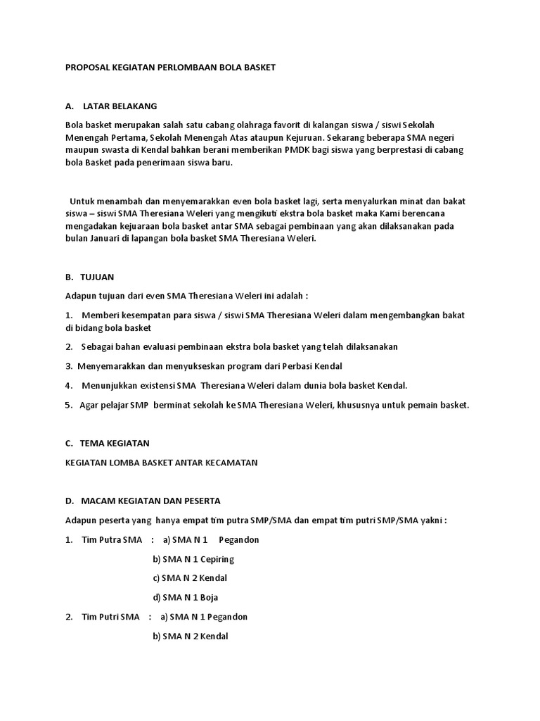 Proposal Kegiatan Perlombaan Bola Basket | PDF