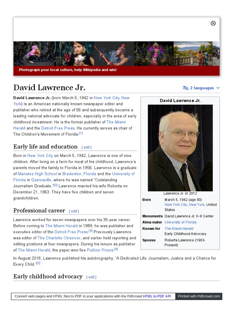 En Wikipedia Org Wiki David Lawrence JR | PDF